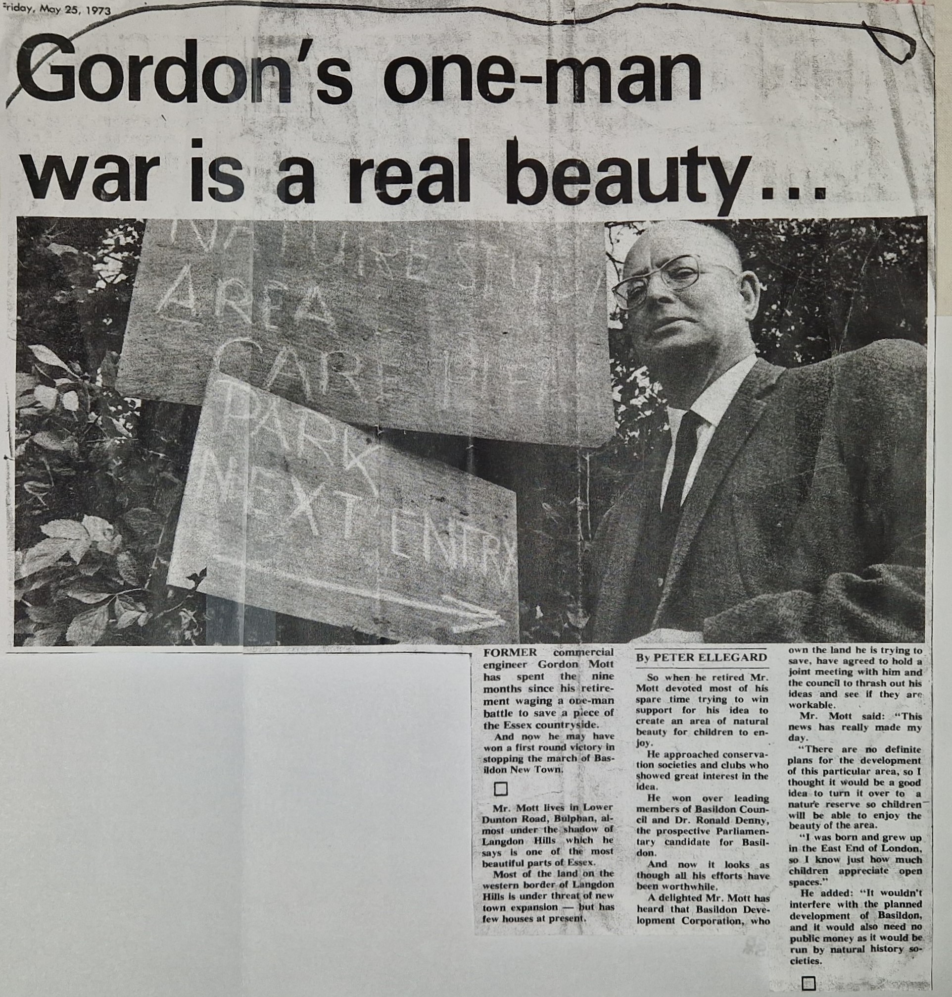 Gordon Mott and his fight for Dunton | New contributions | Laindon ...